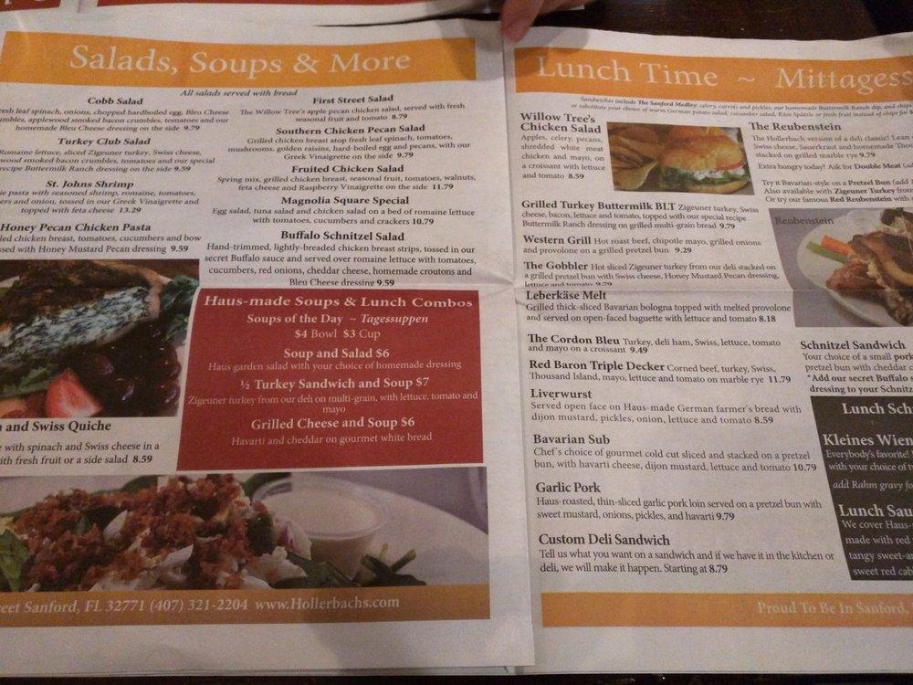 Menu at Hollerbach's German Restaurant, Sanford