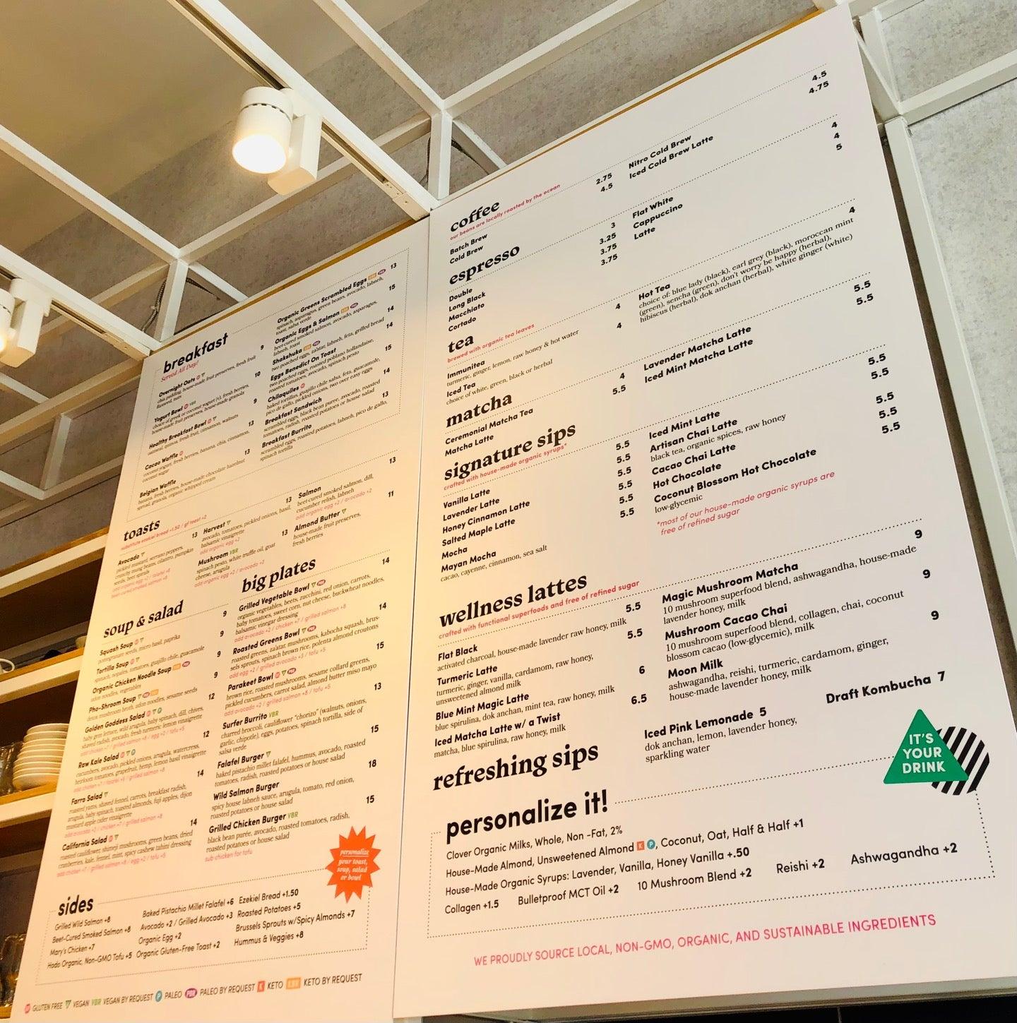 Menu at Parakeet Cafe, San Diego, 927 Silverado St