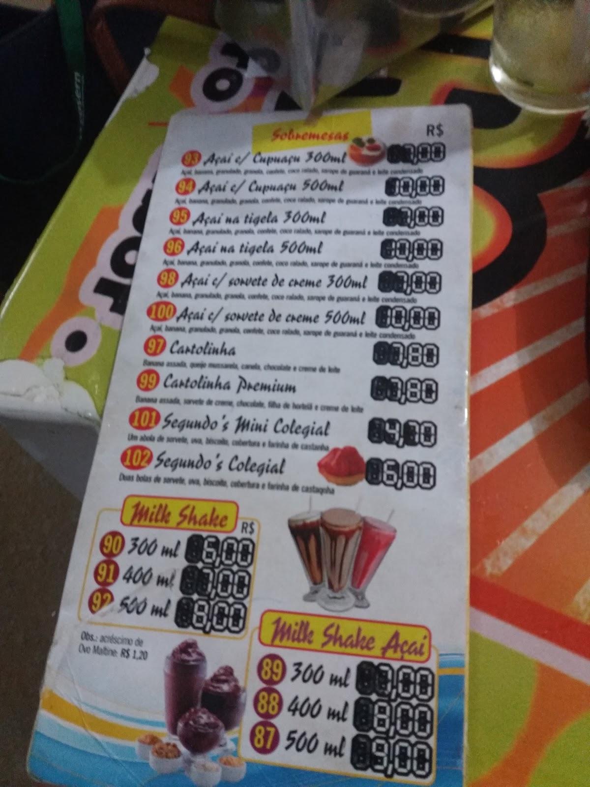 Menu at Lanchonete Segundos Burg restaurant, Natal