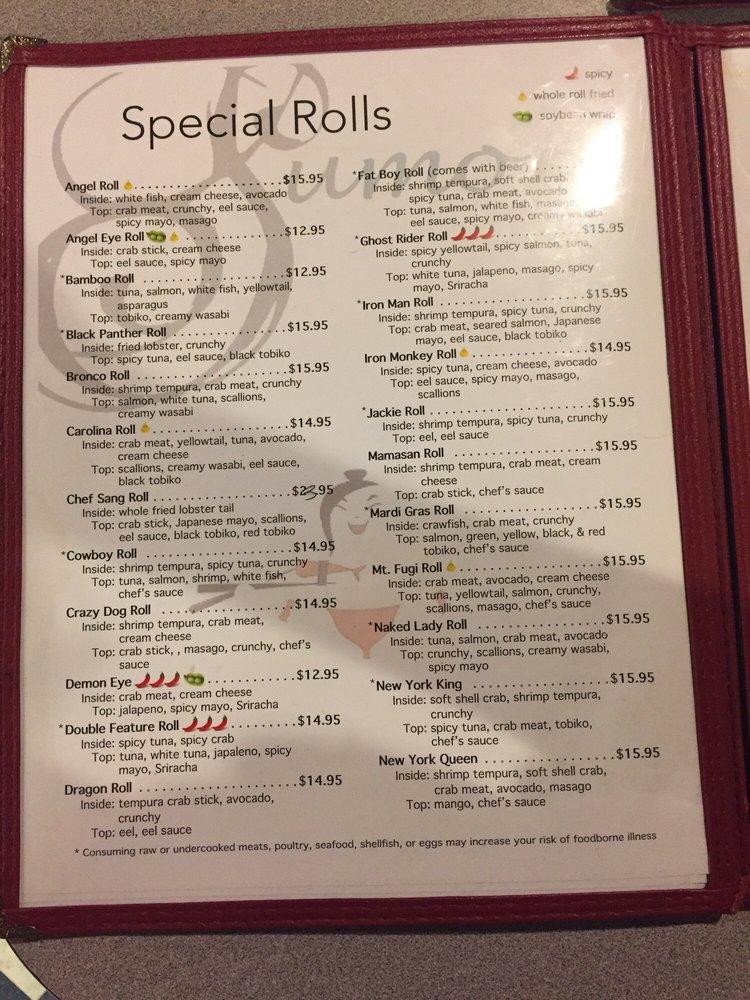 Menu at Sumo Sushi & Hibachi restaurant, Shelby