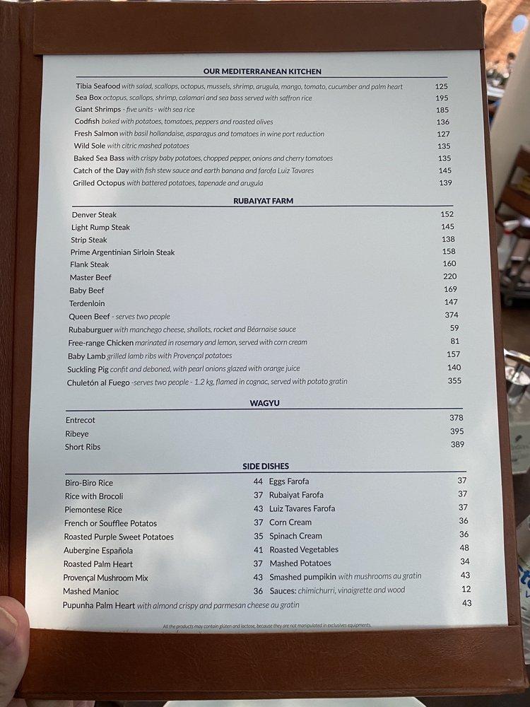 Menu at A Figueira Rubaiyat steakhouse, São Paulo