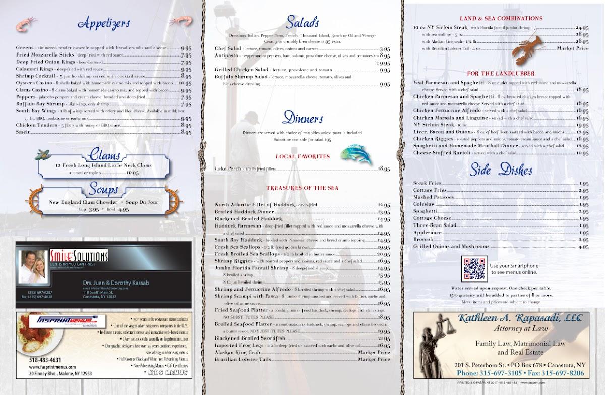 Menu at Johnnie's Pier 31 restaurant, USA