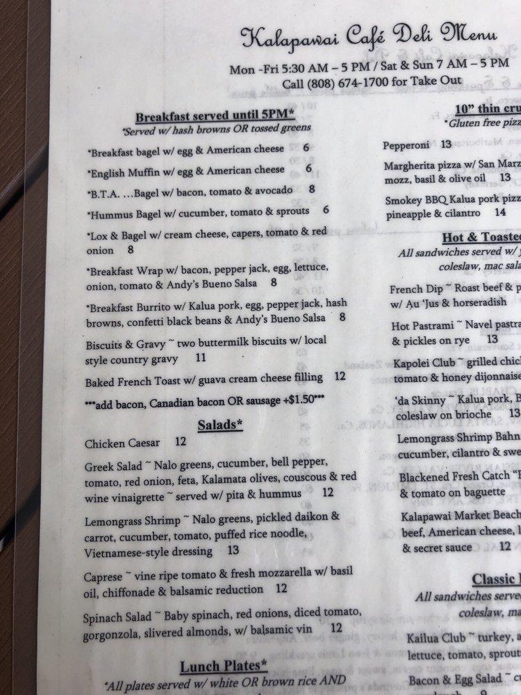 Menu at Kalapawai Cafe & Deli, Kapolei