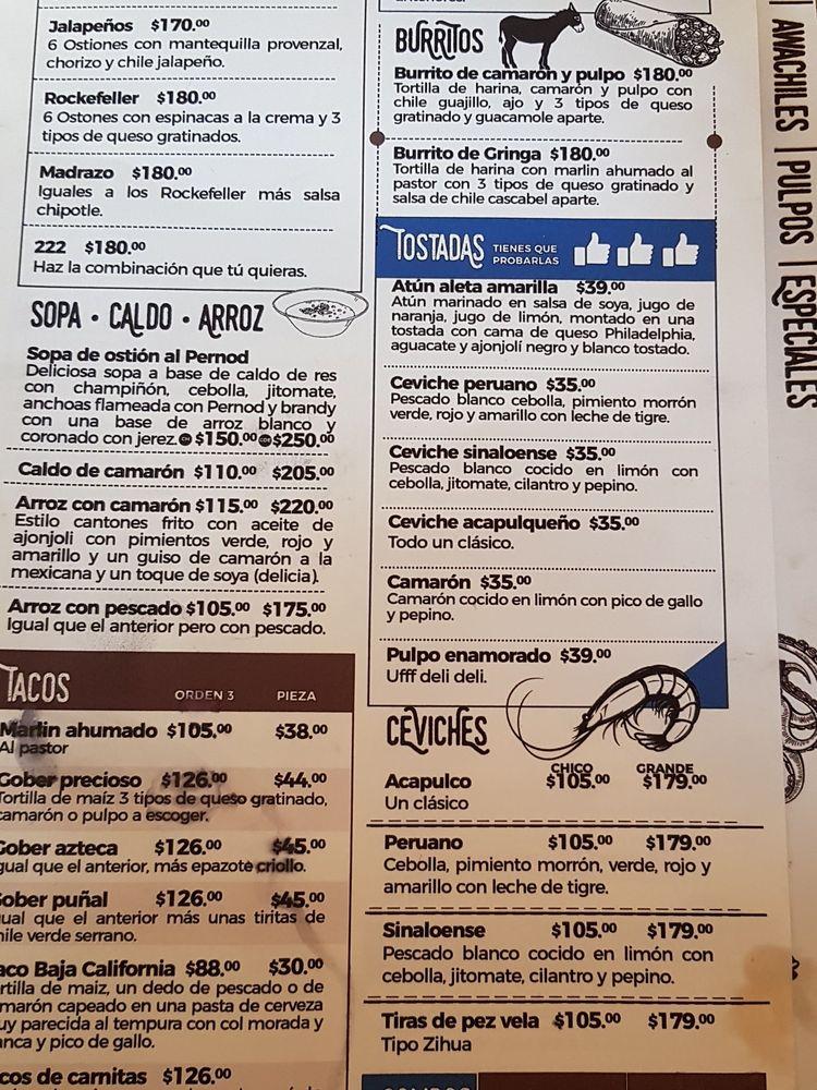 Menu at La Concha restaurant, Acapulco, Pedro Andrés Sufrend 33