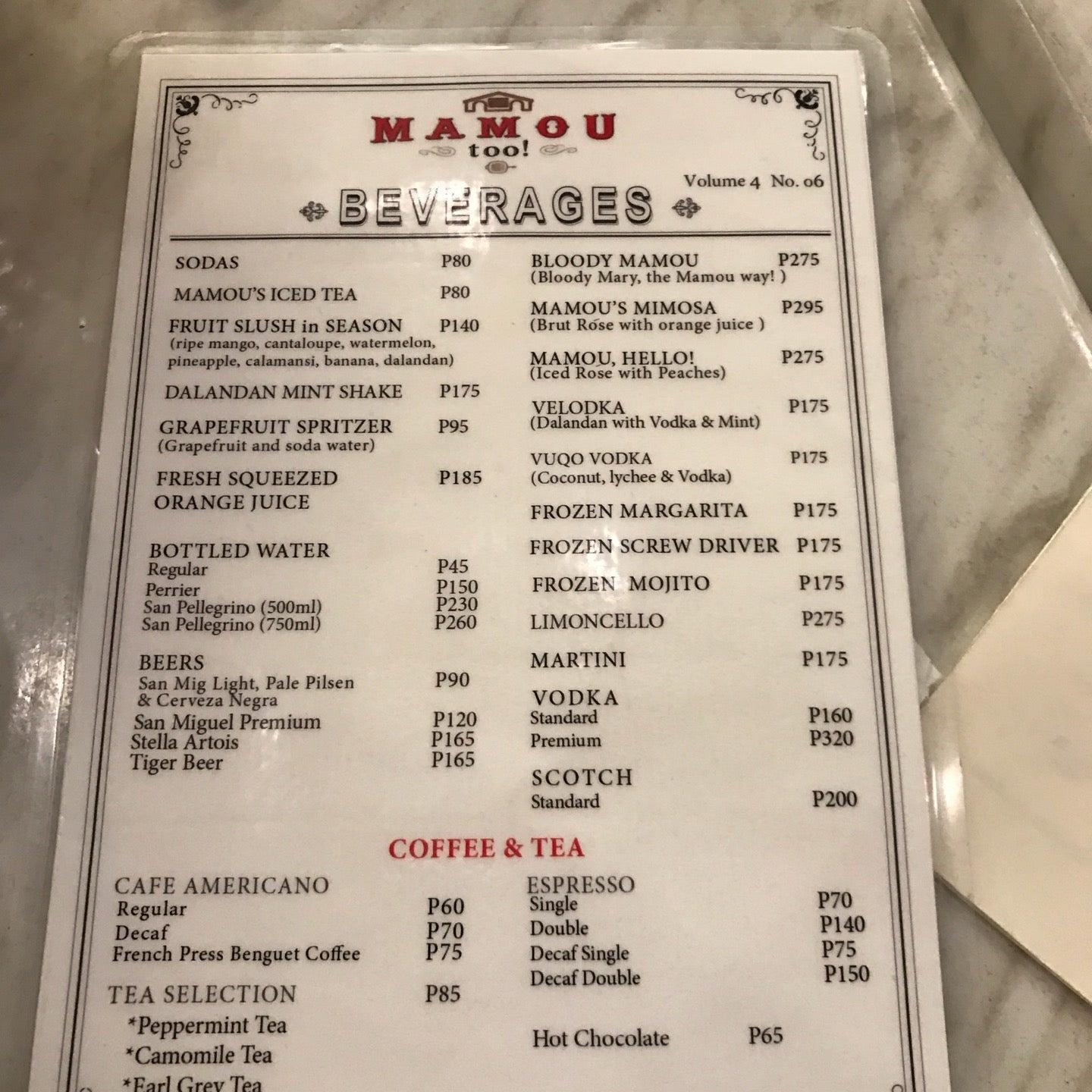 Menu at Mamou Too steakhouse, Makati, Power Plant Mall