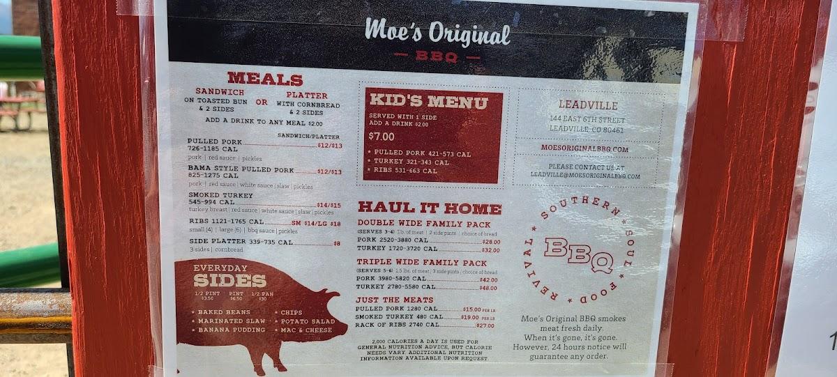Menu at Moe's Original BBQ - Leadville, Leadville
