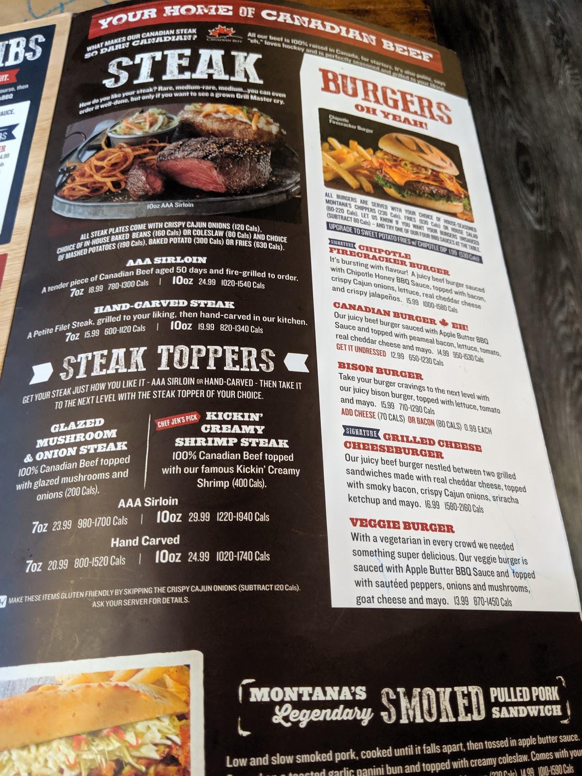 Menu at Montana’s BBQ & Bar, Barrie, 66 Barrie View Dr