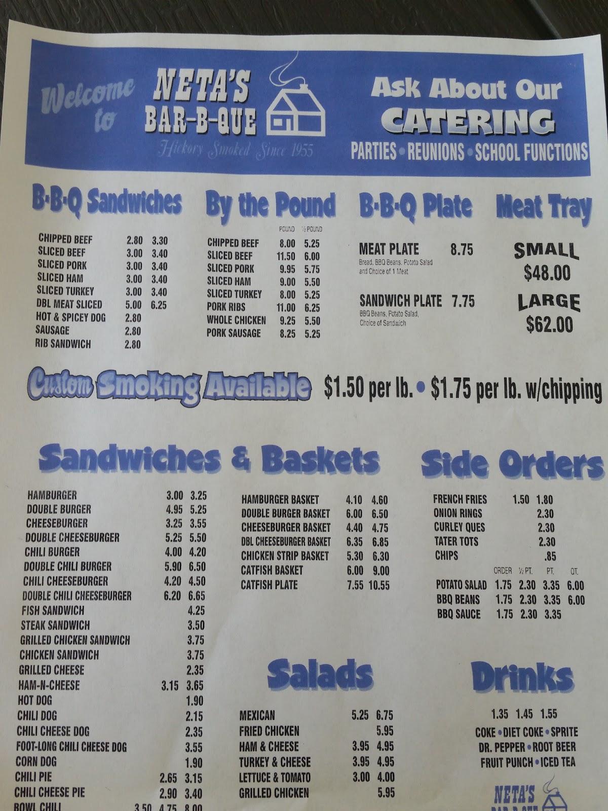Menu at Netas Bar- B -Q, Minden