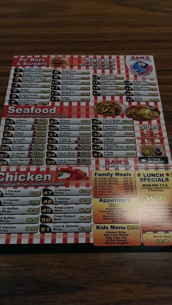 Menu at Sam's Southern Eatery Waco TX restaurant, Waco