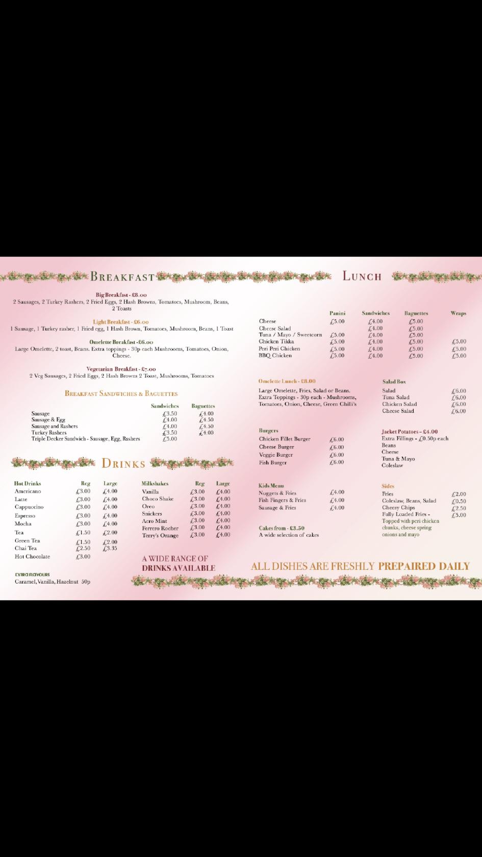 Menu at The Great Escape Café cafe, Birmingham