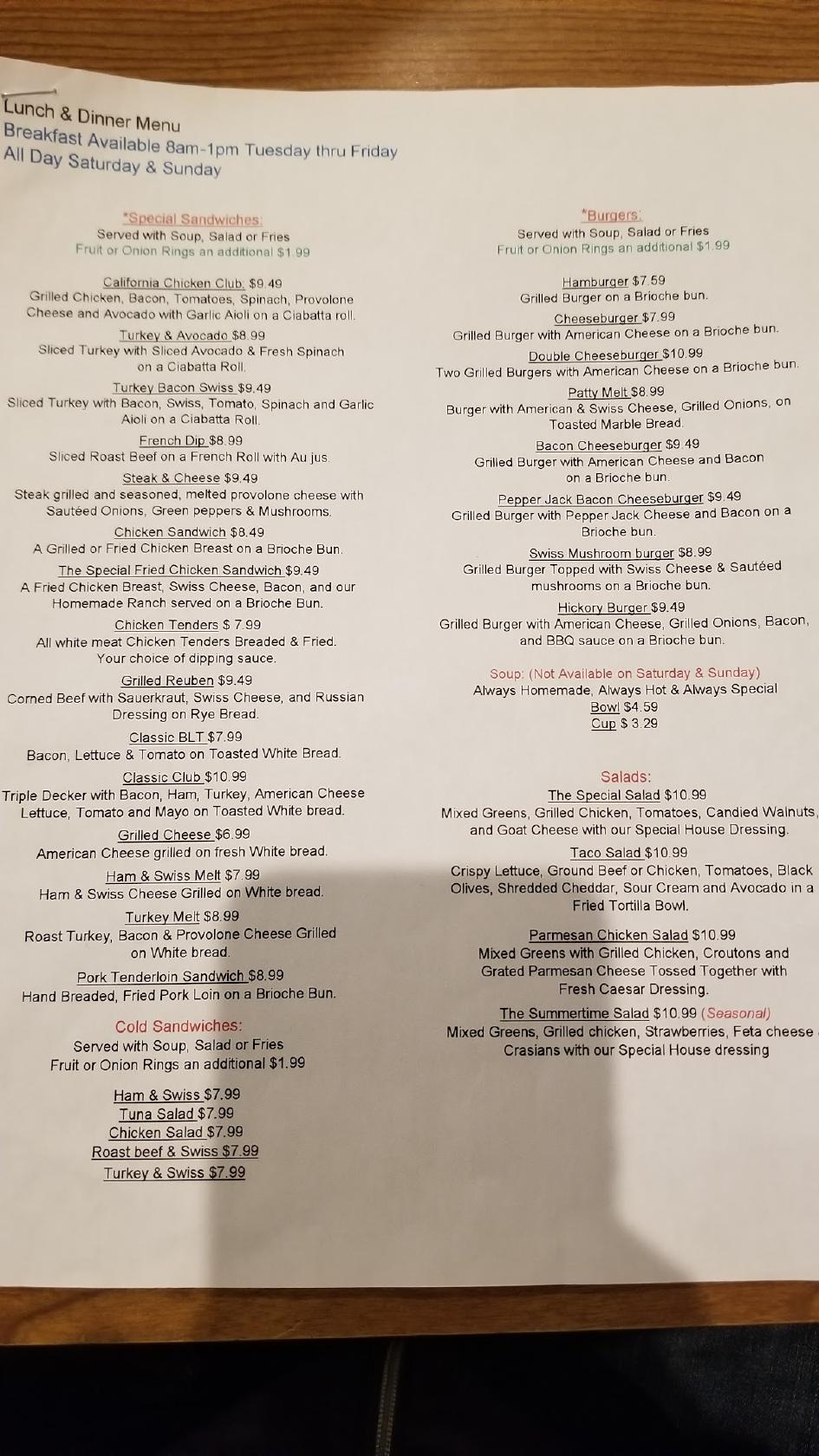 Menu at The Special Restaurant, Bellevue