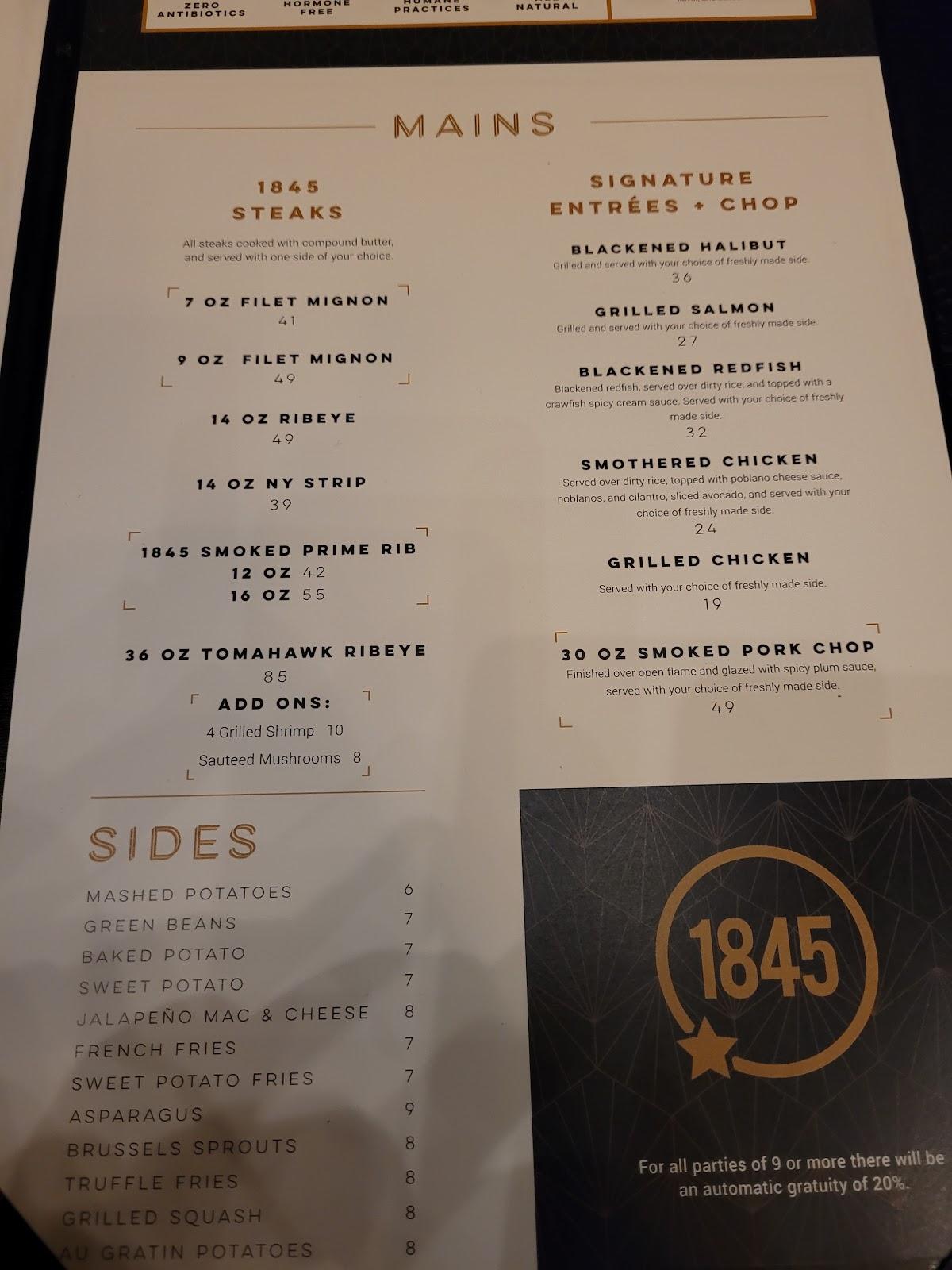 Menu at 1845 Taste Texas pub & bar, Flower Mound