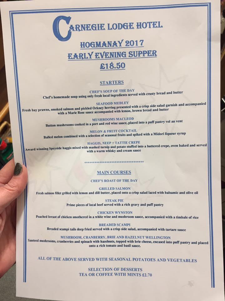 Menu at Carnegie Lodge Hotel pub & bar, Tain