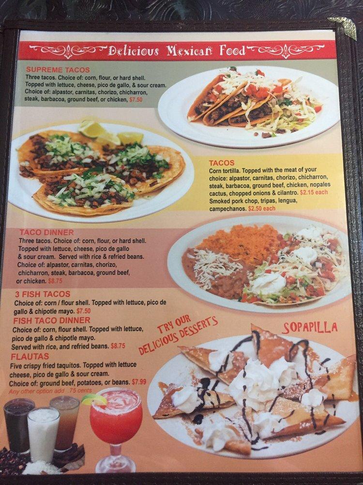 Menu at Huaraches Moroleon restaurant, Urbana