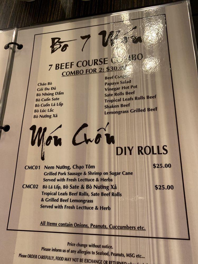 Menu at Pho Now restaurant, Toronto