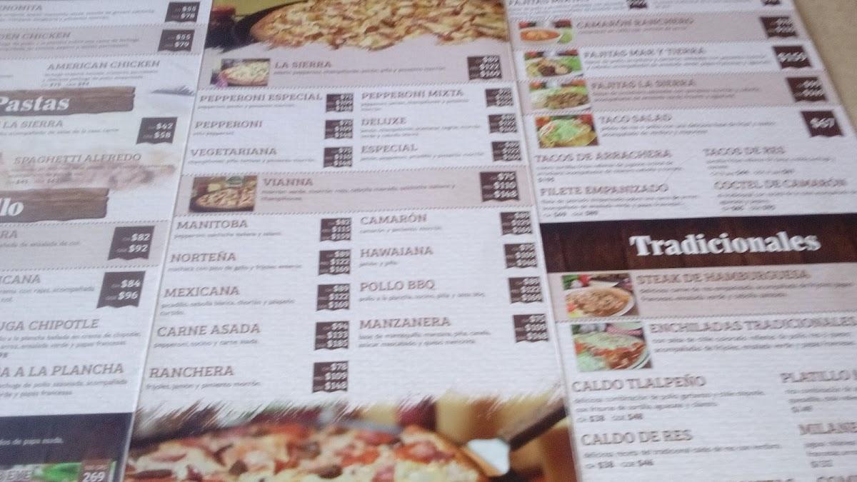 Carta de Pizzería La Sierra, Ciudad Cuauhtemoc, Carretera a Rubio Km. 6