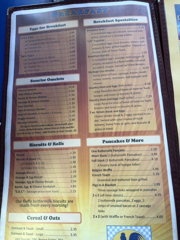 Menu at Sunrise Cafe, Nicoma Park, NE 23rd St