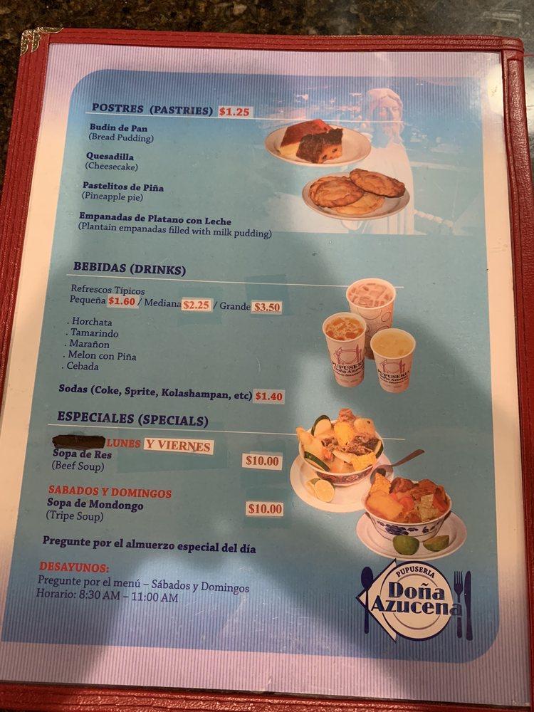Menu at Pupuseria Doña Azucena restaurant, Herndon