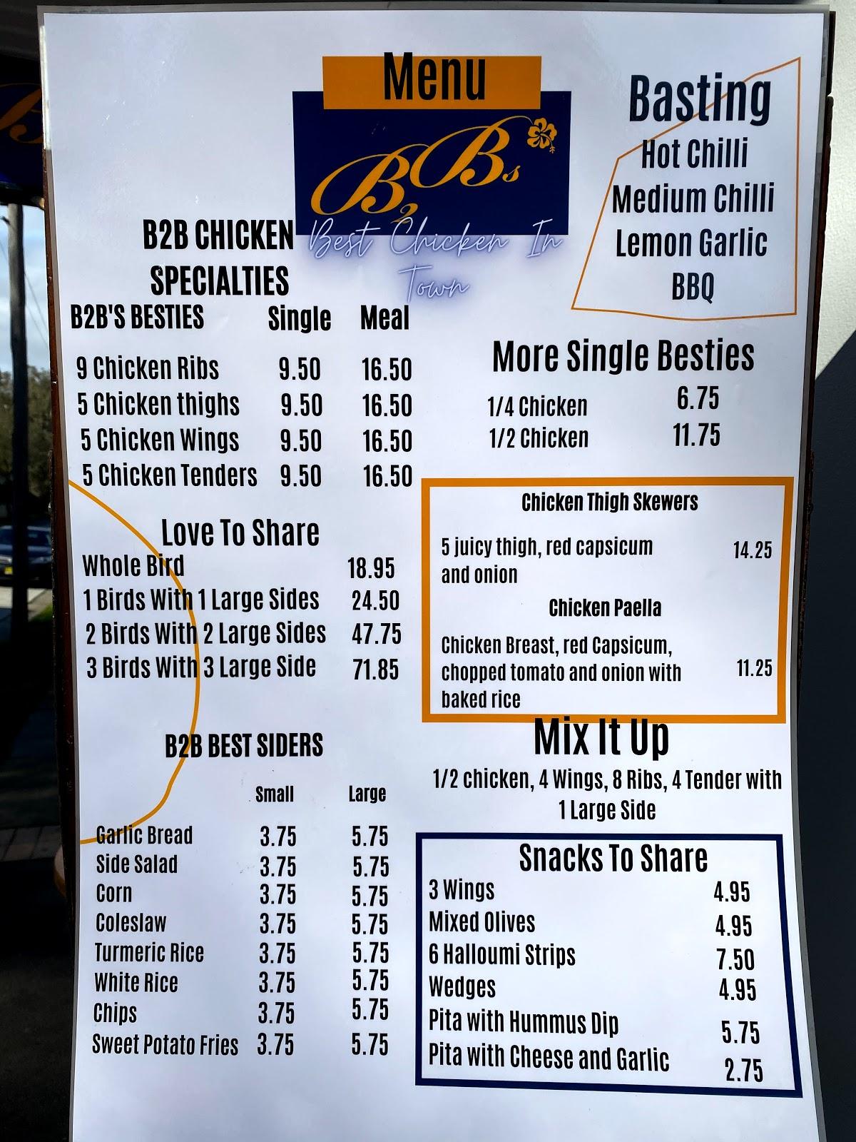 Menu at B2b's Chicken & Cafe, Chatswood