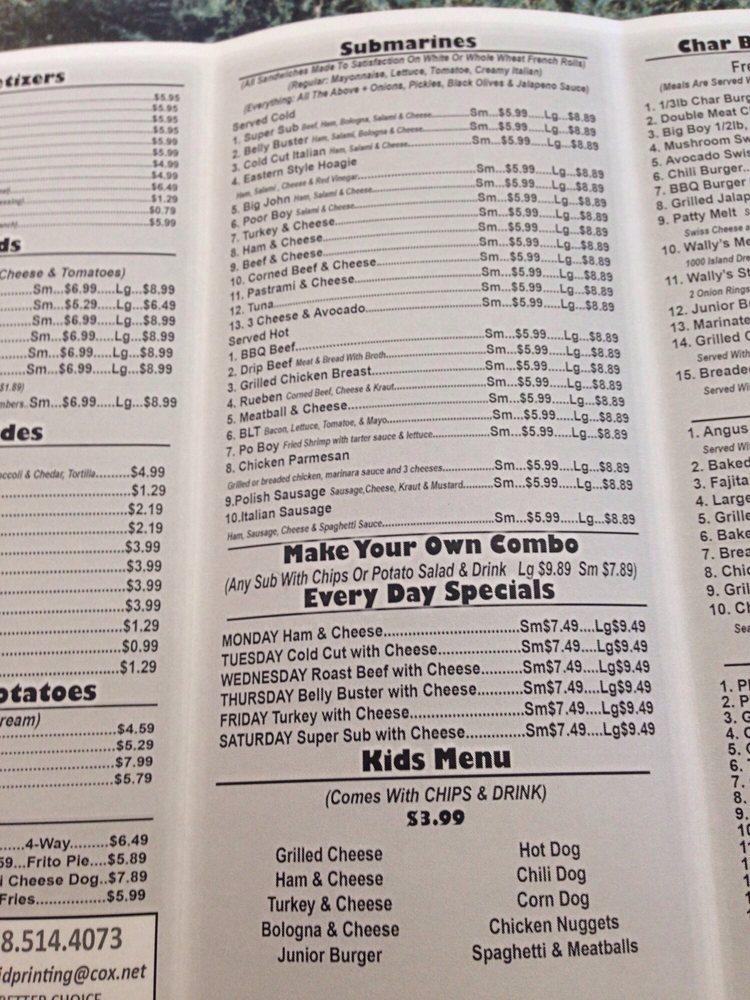 Menu at Bill & Ruth's Subs & Grill restaurant, Sand Springs, 351 E 2nd St