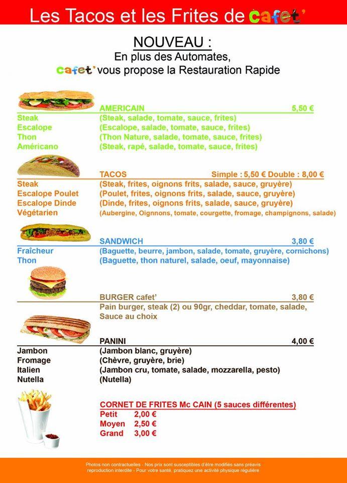 Menu at Cafet'Automat, Lyon