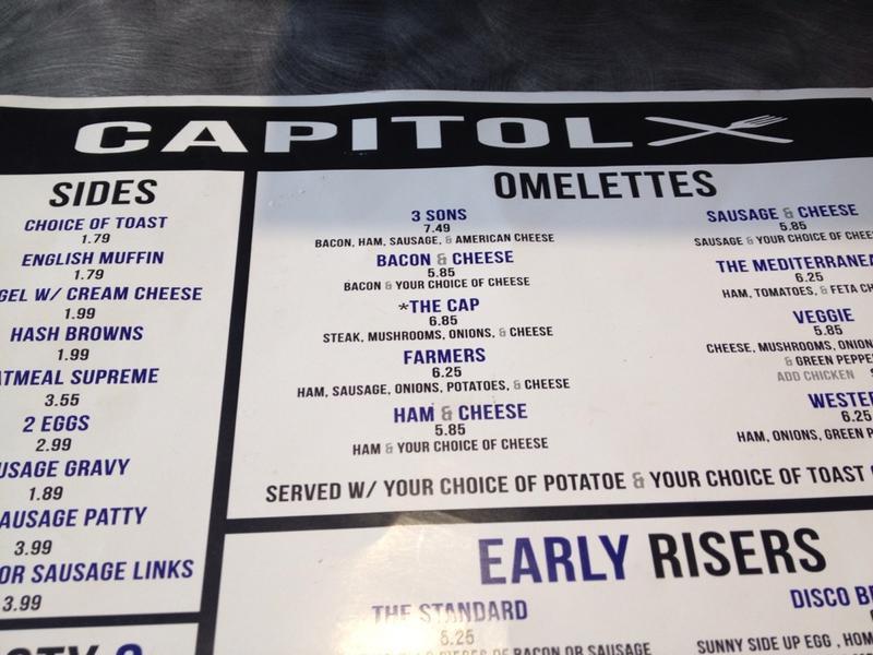 Menu at Capitol Coney Island restaurant, Flint