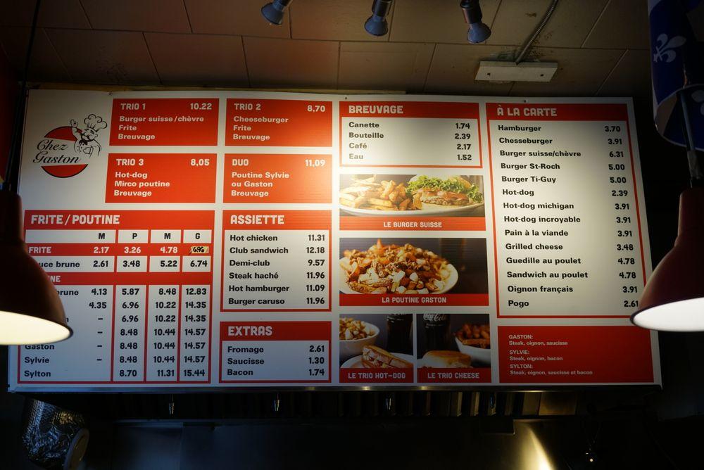 Menu au Casse-Croute Chez Gaston pub et bar, Québec