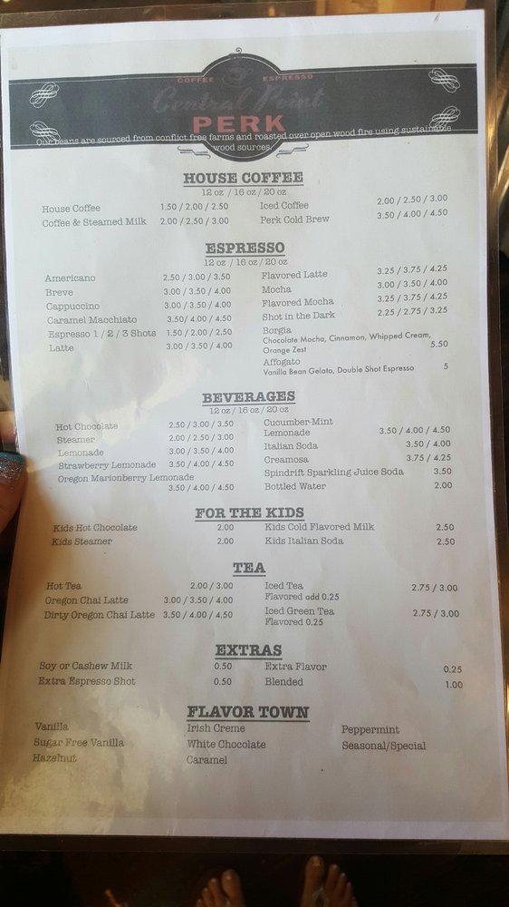 Menu at Central Point Perk & Bakeshop restaurant, Central Point