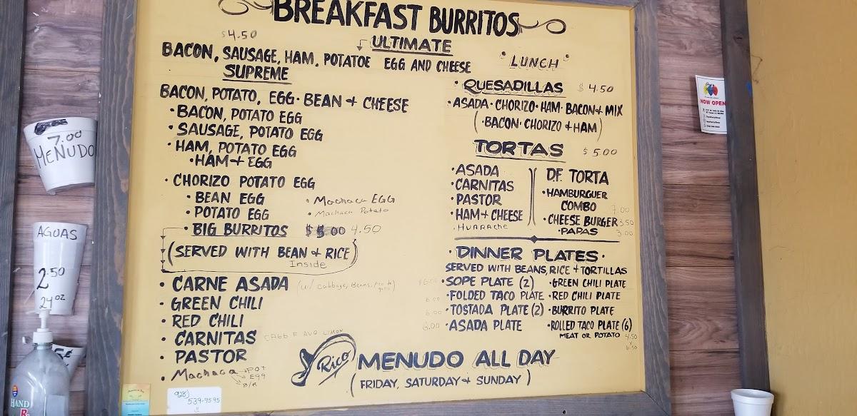 Menu at Jector's Too restaurant, Yuma