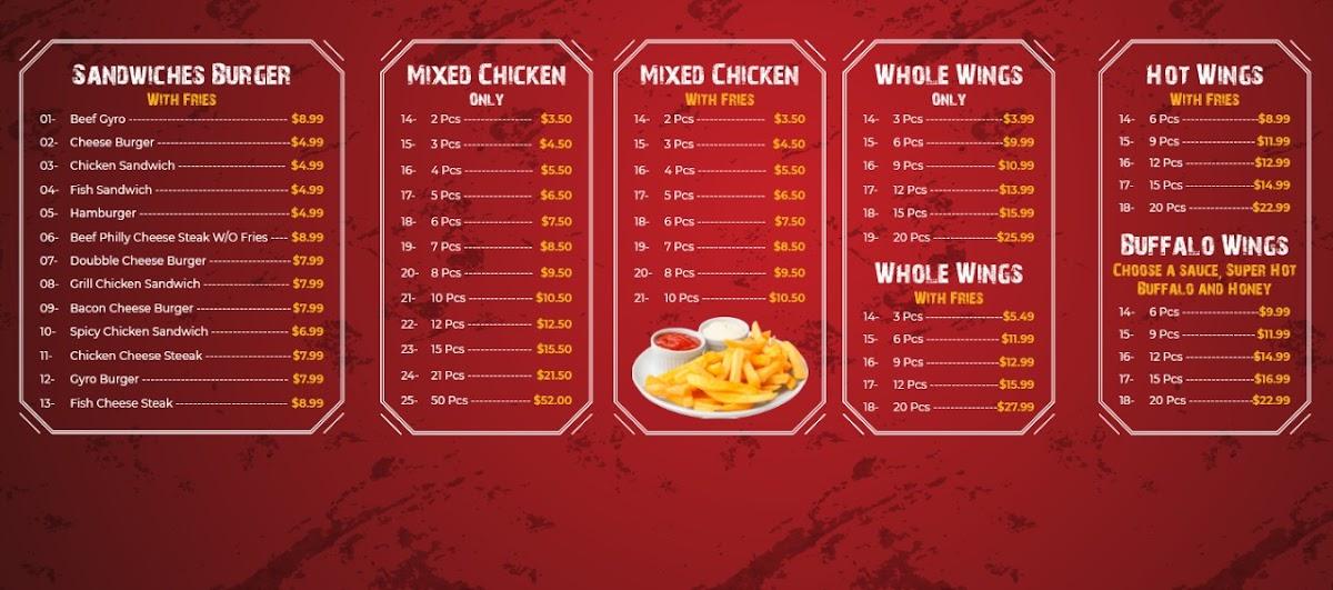 Menu at Kennedy Fried chicken restaurant, Milwaukee