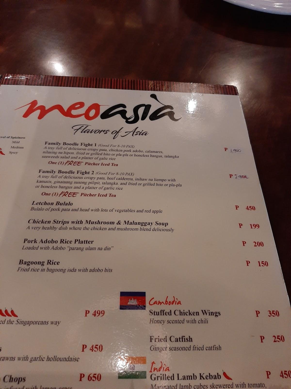 Menu at MeoAsia: Flavors of Asia restaurant, Antipolo