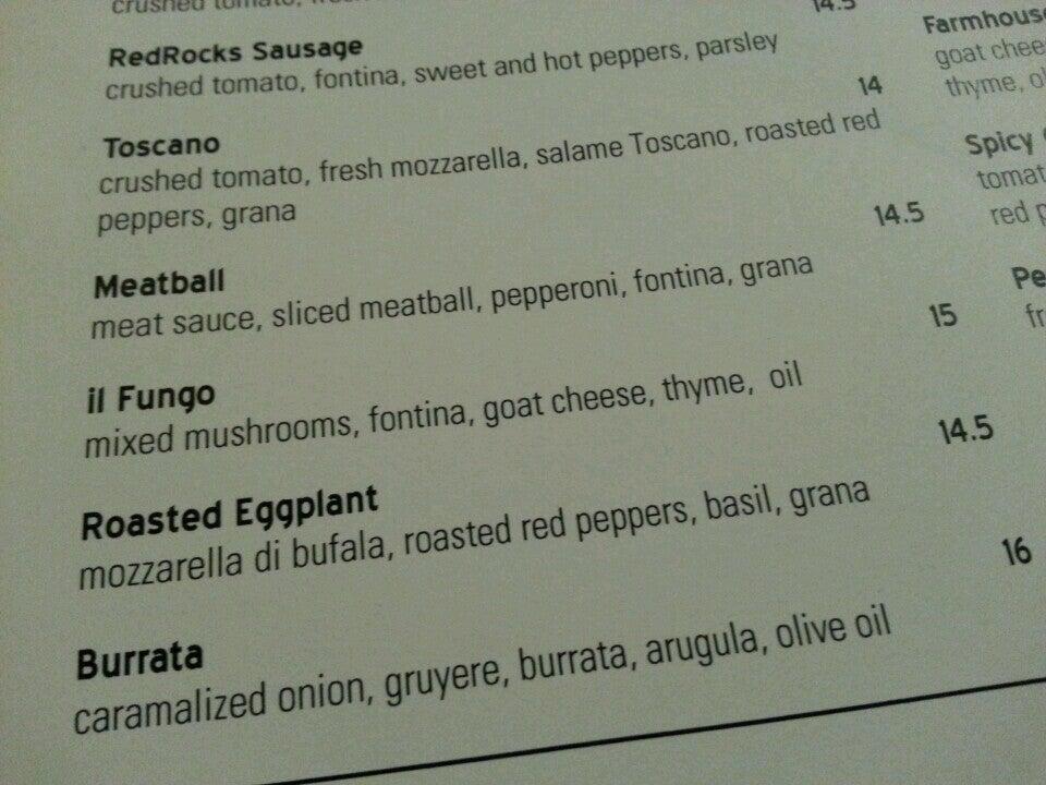 Menu at RedRocks Old Town pizzeria, Alexandria