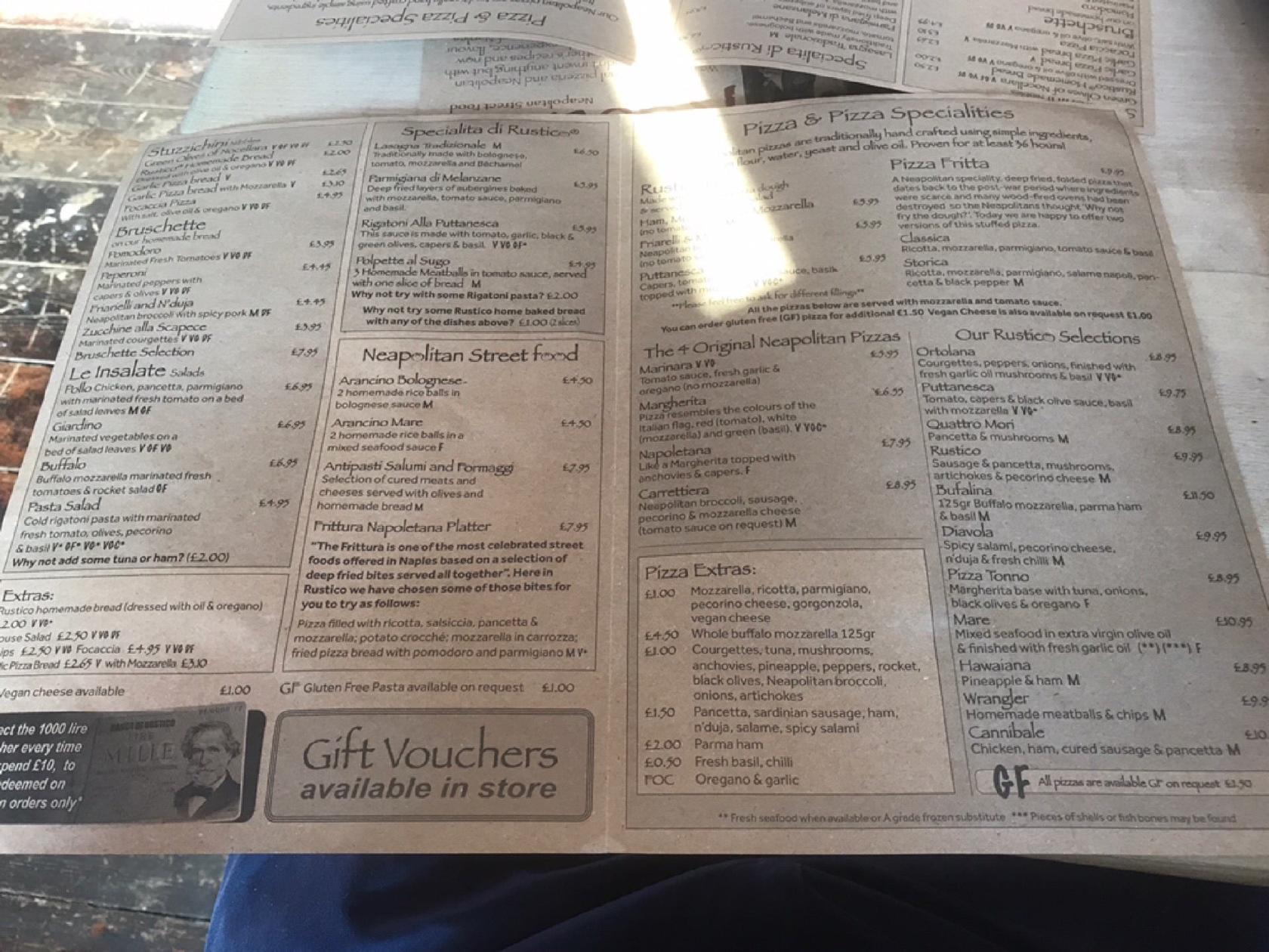 Menu at Rustico Neapolitan (Brighton) restaurant, Brighton