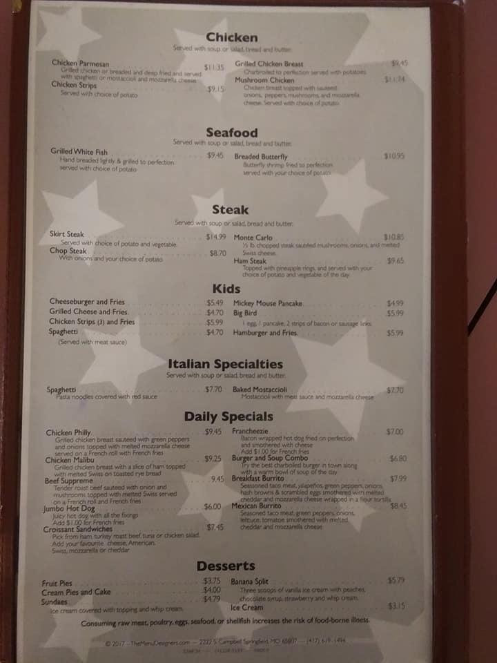 Menu at Star 34 Family Restaurant, Sandwich