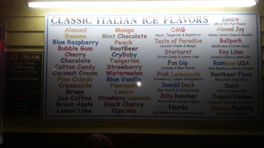 Menu at Sunset Slush of Holden Beach desserts, Holden Beach
