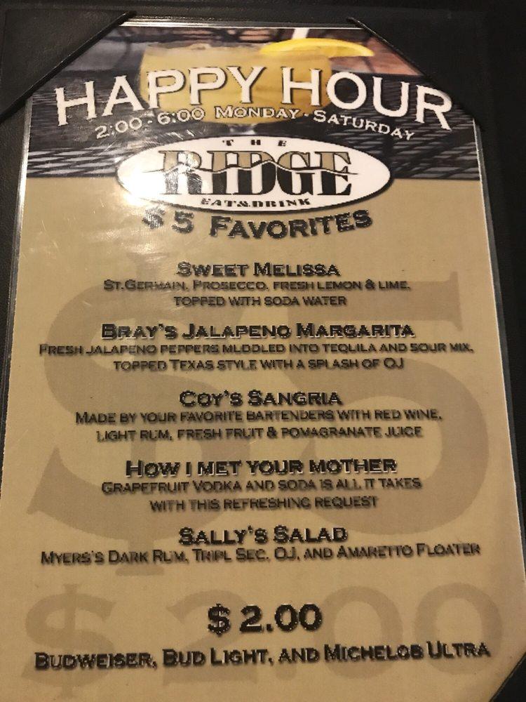 Menu at The Ridge Eat & Drink restaurant, Vestavia Hills