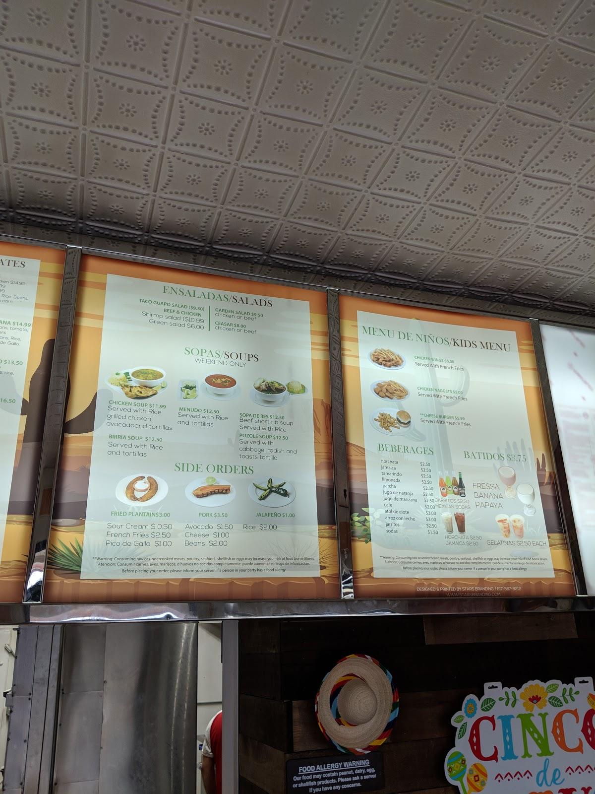 Menu at El Taco Guapo Restaurant, Haverhill