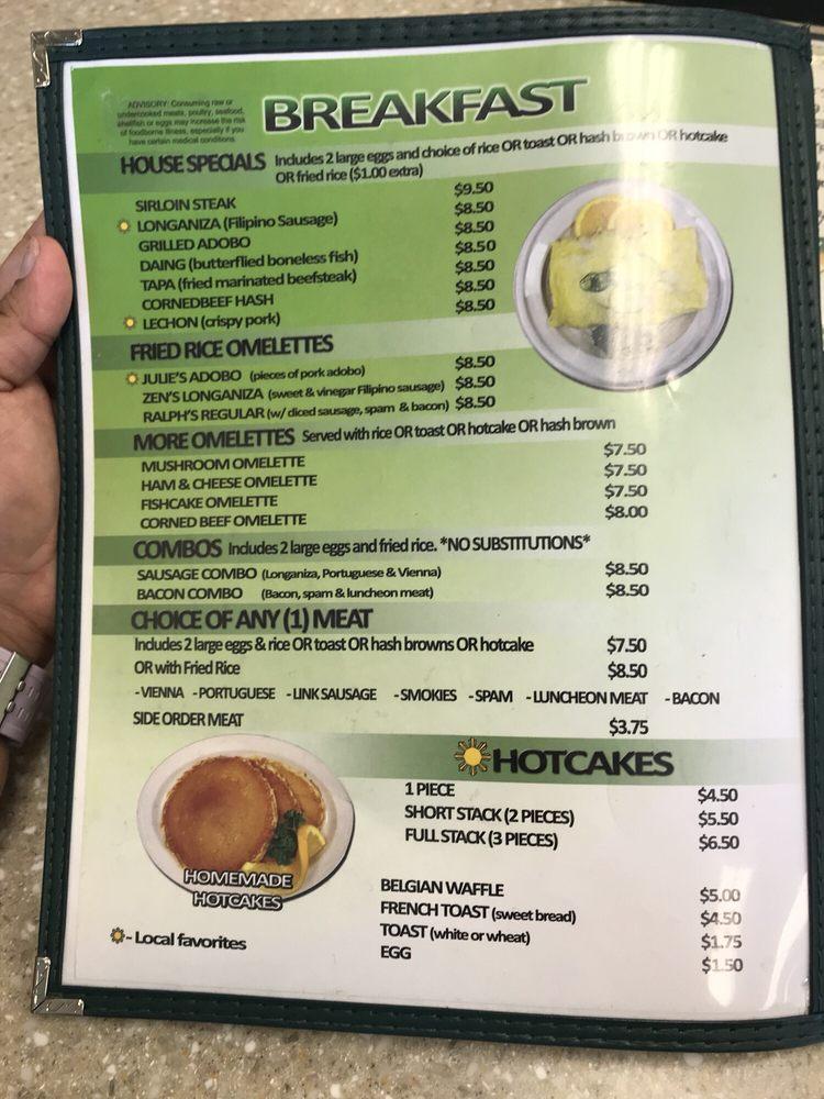 Menu at Julie'Z restaurant, Kapolei