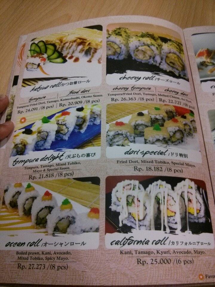 Menu at Kyo Sushi restaurant, Jakarta, Jalan Boulevard Raya Blok FW1 No.8