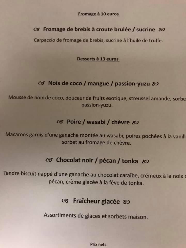 Menu at La Table d'Olivier restaurant, Brive-la-Gaillarde