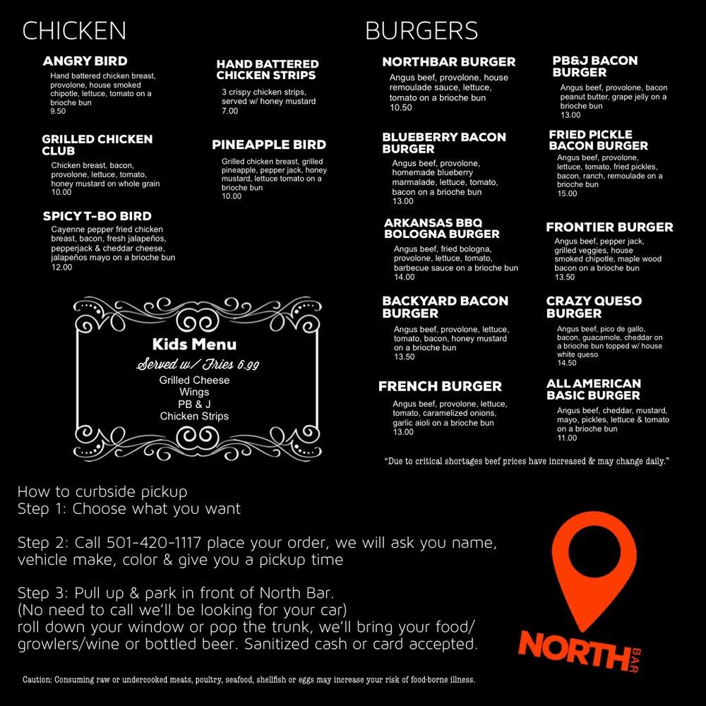 Menu at North Bar, North Little Rock, John F Kennedy Blvd