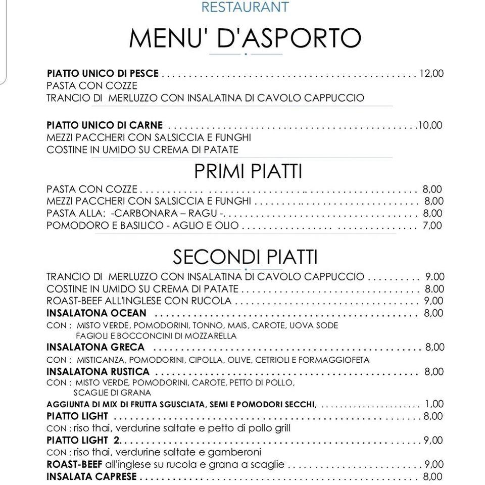 Menu da Ocean Restaurant, Monfalcone
