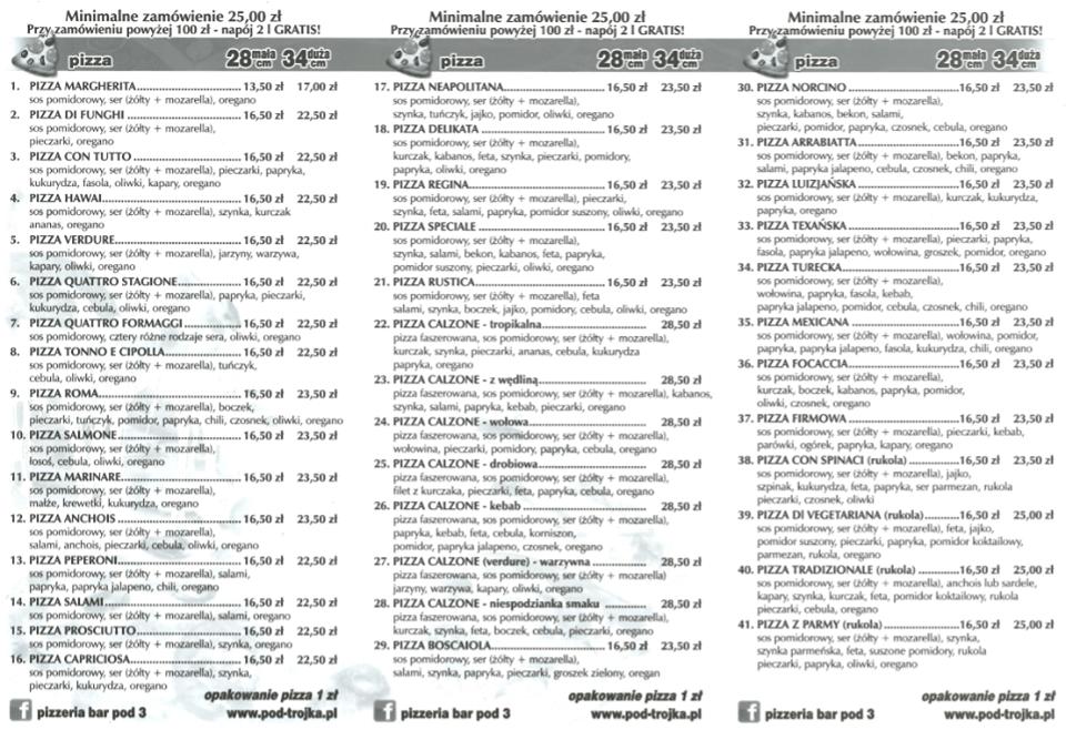 Menu at Pizzeria Bar Pod No 3, Starachowice