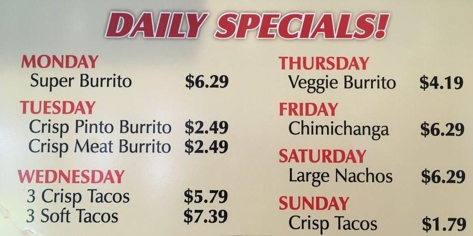 Menu at Señor Froggy & Italian Express fast food, Spokane, S Regal St