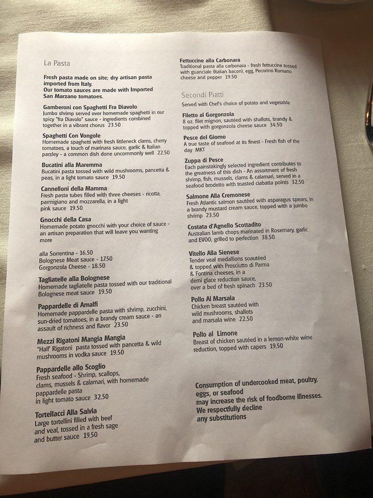Menu at Adriatico Trattoria Italiana restaurant, Orlando