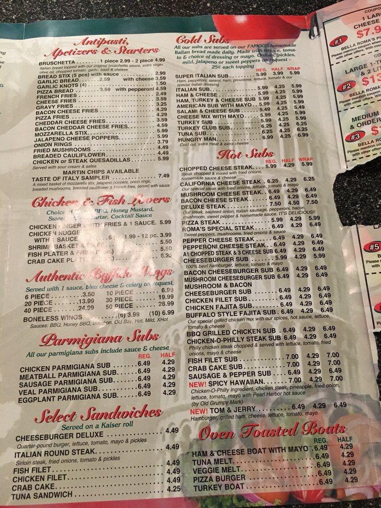 Menu at Bella Roma restaurant, Winterstown