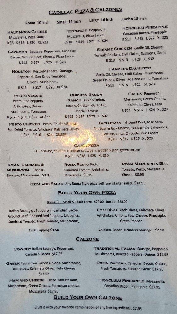 Menu at Cadillac Cafe, Meadow Lakes