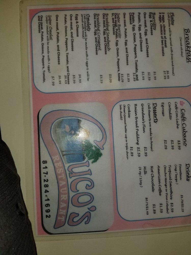Menu at Cuco's Sandwich Shop restaurant, North Richland Hills