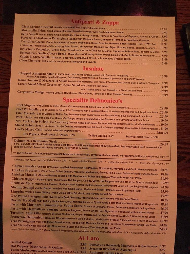Menu at Delmonico's Italian Steakhouse, Orlando