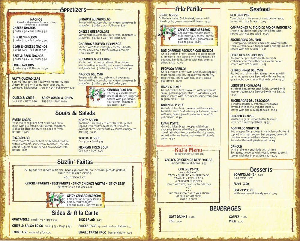 Menu at DOS Charros Restaurant, Richardson